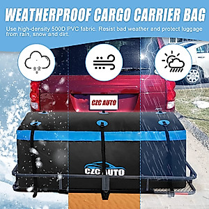 CZC AUTO Hitch Cargo Carrier Bag, 20 cu. ft Waterproof/Rainproof/Weatherproof Cargo Traveling Bag for Car Truck SUV Vans' Hitch Trays and Hitch Baskets, Safe Steady Durable Soft (Blue)