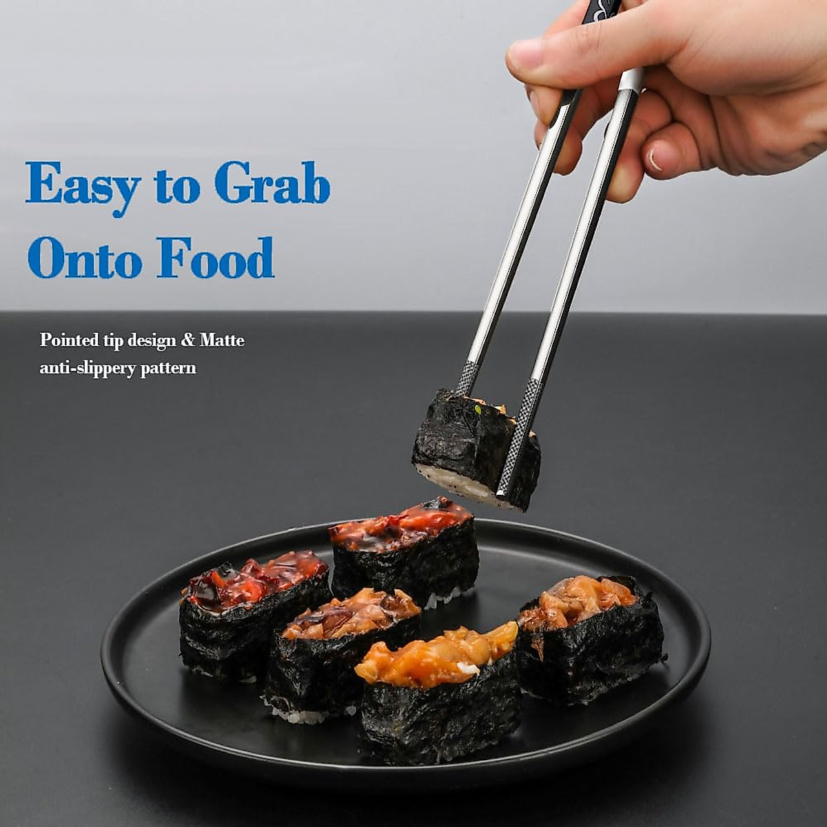 Metal Chopsticks With Case Stainless Steel Chopsticks Titanium Plated Reusable Chopstick lightweight Engraved Non-slip 18/10 Korean Japanese Chinese Chopstick,Dishwasher Safe 5 Pairs Set(BJ-Multi05)