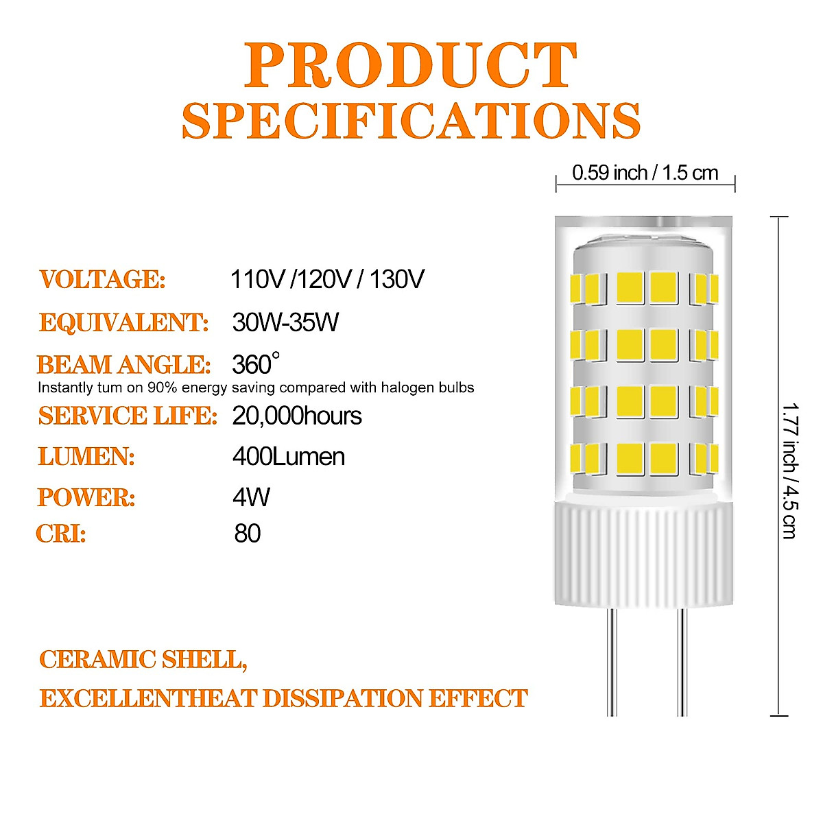 HUIMEIJIA GY5.3 Base LED Bulb AC110V 4W Equivalent 40W Halogen Lamp Replacement A1607Y T4 Light for Table Lamps Closet Lights Landscape Light Wall sconces Chandeliers Track Warm White 3000k 4Pack