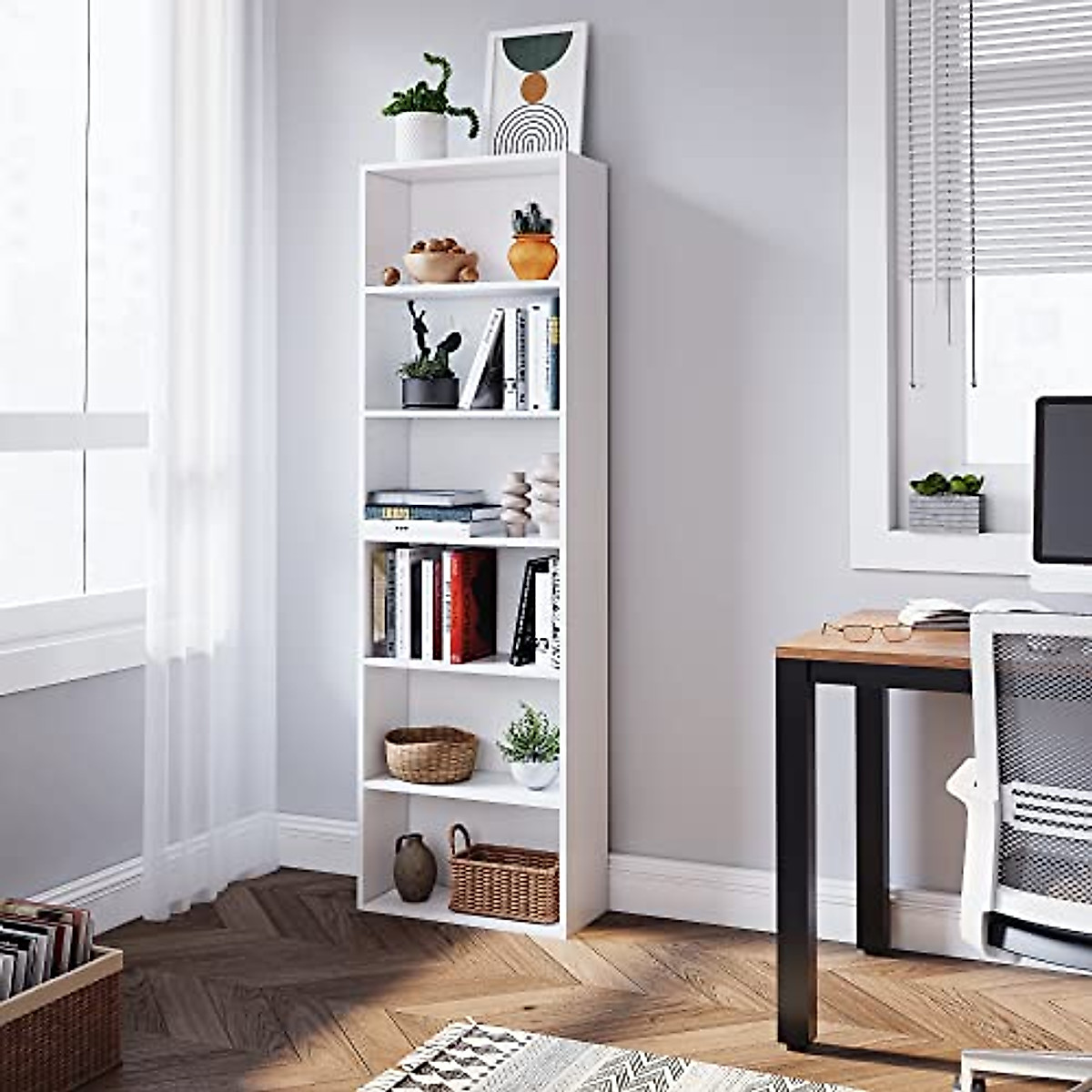 WAHEY Bookcase, 6-Tier Adjustable Open Storage Shelf Display Bookshelf, HOFB004