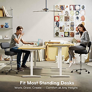 SUPERJARE Drafting Chair with Back, Adjustable Foot Rest Rolling Stool, Multi-Purpose Office Desk Chair, Thick Seat Cushion for Home Bar Kitchen Shop - Black