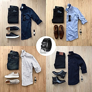 VONMELLI Double Prong Leather Belt Heavy Duty Belt for Men, Double Grommet Holes Belt for Pants A-black