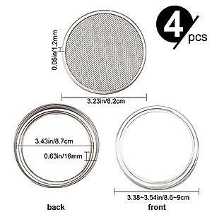 GORGECRAFT 4 Sets Sprouting Jar Lids 304 Stainless Steel Mesh Lid Growing Alfalfa Sprout Seeds Salad Strainer Lids Kit for Wide Mouth Mason Jars Canning Jar