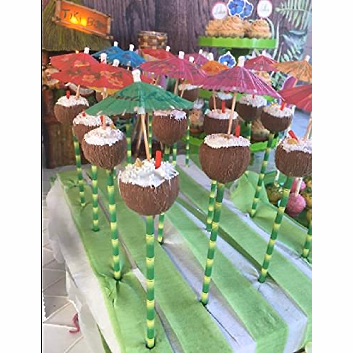 ALINK Bamboo Print Paper Straws, Biodegradable Disposable Party Drinking Straws for Juices, Shakes and Smoothies, Pack of 100