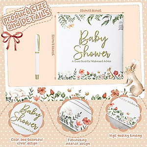 Engrowtic Floral Baby Shower Leather Guest Book with Pen 112 Pages Thanksgiving Day Guestbook Baby Shower Sign in Guest Book with Birth Date Baby Name Wishes Advice Gift for Parents