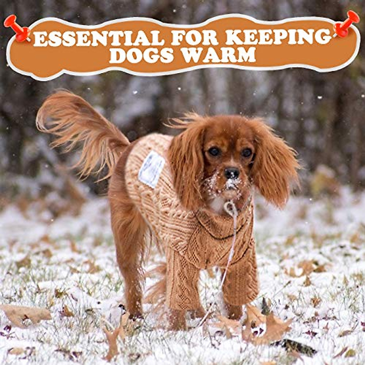 KONUNUS Knitted Small Dog Sweater Warm Dog Jumper Coat Puppy Winter Clothes for Dogs Cats, Khaki