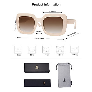 SOJOS Retro Nude Square Polarized Sunglasses for Women Trendy 90s Rectangle Sun Glasses UV400 Shades SJ2219 with Beige/Gradient Brown Lens