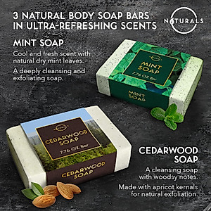 O Naturals Bar Soap for Men - 3-Pcs Mens Soap Bar - Natural Soap - Mens Soap - Body Men Soap Bars - Natural Soap for Men - Organic Men's Soap Bars - Exfoliating Bar Soap - African Black,Cedarwood,Mint