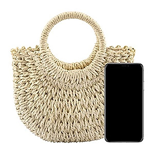 CHIC DIARY Women Straw Bag Crossbody Summer Beach Bag Top Handle Handbag Handwoven Rattan Clutch Purse Straw Tote Bag(Beige)