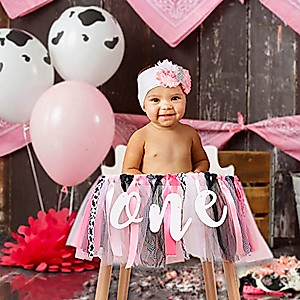 Wahawu Cow Print Birthday High Chair Banner - First Birthday Highchair Banner , Pink Cow Banner for 1st Birthday , Holy Cow Im One Birthday Decorations Girl , Farm One Birthday Decorations