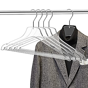 Quality Acrylic Clear Lucite Hangers 20-Pack with Bar Chrome Hooks for Clothes, Pants, Suit Jackets, Coats, and Shirts, Closet and Wardrobe Organization (Chrome/Gloss Silver Hook, 20)