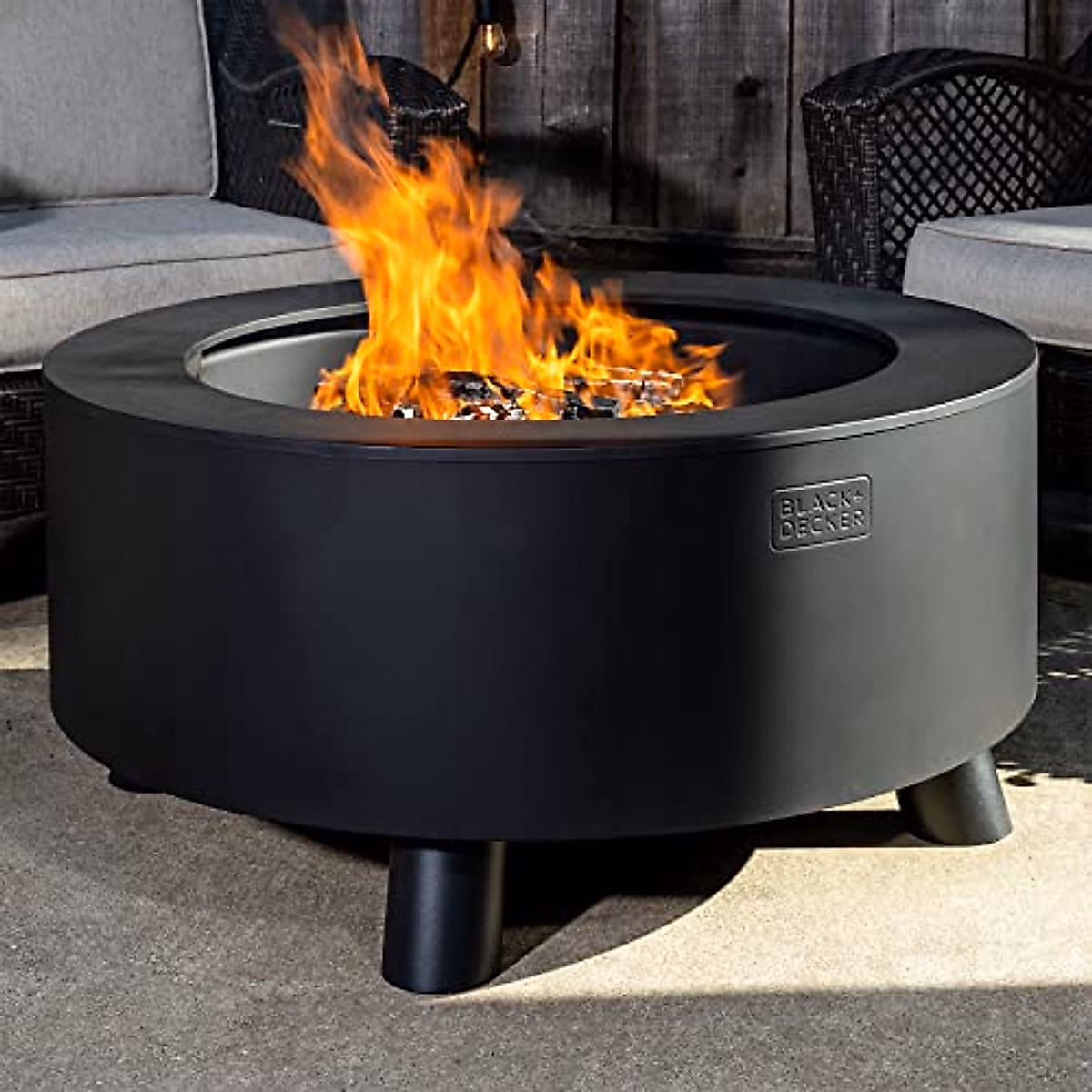 BLACK + DECKER 34" D Smokeless Wood Burning Steel Fire Pit Black Powder Coated Steel Fire Bowl Includes Poker