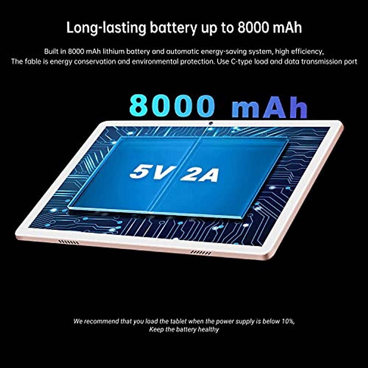 JUSYEA 2023 Tablet 10 Inch Android 12 Tablets J10 Tablet 4GB RAM, 64GB+128GB ROM, 2.0Ghz Octa-core processors-8000mAh Battery, 5G+2.4G Wi-Fi, Bluetooth 5.0, Metallic Body with Case+Stylus- Gold