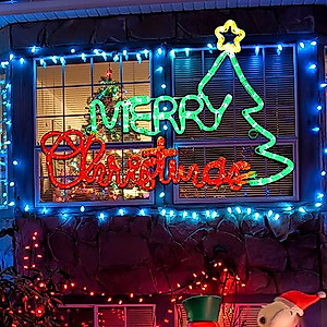 Retisee 24 Inch Jumbo Merry Christmas Neon Light Outdoor Large Merry Christmas Neon Signs Waterproof LED Christmas Sign for Indoor Home Window Party Garage Walls (Xmas Tree)