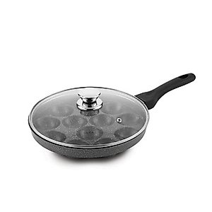 Sahishnu Online and Marketing Non Stick Appam Patra, Appam Maker, 12 Pits Appam Maker with Glass Lid