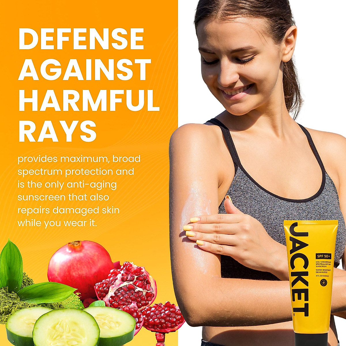 JACKET Sunscreen SPF 50+, Anti-Aging sunscreen with Vitamin C, Water resistant sunscreen for face, Zinc oxide sunscreen lotion, Age Spot Remover, Sunscreen for Body - LARGE 4 OZ size