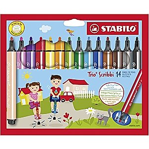 STABILO Trio Scribbi Triangular Felt Tip Pen - Assorted Colours (Pack of 14)