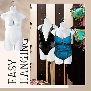 Kigley 2 Pcs Plus Size Female Mannequin with Hook Hip Long Hollow Back Hanging Mannequin Torso White Female Half Mannequin Body Dress Form Clothing Shirt Dress Accessories Display