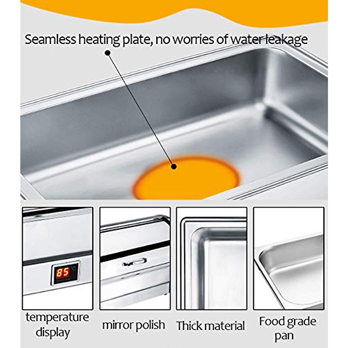 Stainless Steel Chafing Dishes 9L Buffet Server and Warmers Catering Food Warmers with 90° Half Clamshell for Parties Buffets Banquets - Adjustable (Full Size)