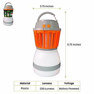 GoGreen Power (GG-ZAPPY) Zappy Rechargeable Lantern with Built in Bug Zapper, USB Rechargeable Lantern, 330 Lumens, Orange