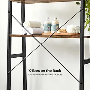 VASAGLE Over The Toilet Storage, 3-Tier Bathroom Storage Shelf, with Adjustable Bottom Stabilizer Bar, Space-Saving, Steel Frame, Industrial Style, Rustic Brown and Black UBTS005B01