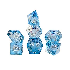DND Eyeball Dice-Set Sharp Edges - IDTQ Dungeons and Dragons Polyhedral Blue Bloodshot Translucent Dice Set RPG MTG Table Games D4 D6 D8 D10 D12 D20 (Blue Eye)