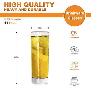 LUXU Premium Highball Drinking Glasses (Set of 6)-10 oz Tom Collins Glasses,Clear Tall Glass Cups,Cute Cocktail Glasses,Lead-free Water Glasses Bar Glassware for Mojito Beverages and Mixed Drinks