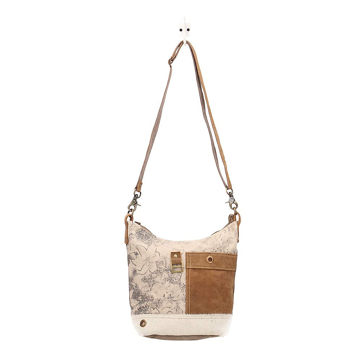 Myra Bag Buttercup Upcycled Canvas & Cowhide Shoulder Bag S-1480