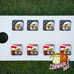 Cornhole365 Themed Cornhole Bags - All-Weather, Heavy-Duty Fabric, Resin Filling, Double-Stitched Duck Cloth - Professional Corn Hole Bean Bags for Indoor & Outdoor Use - American Eagle - Set of 8