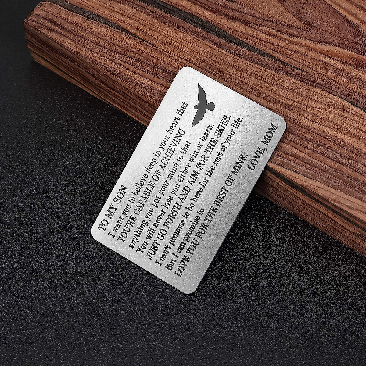 Personalized Engraved Wallet Metal Card Inserts for Son - Unique Love Insert Cards Customized for Him from Mom Mother - Graduation Christmas Deployment Birthday
