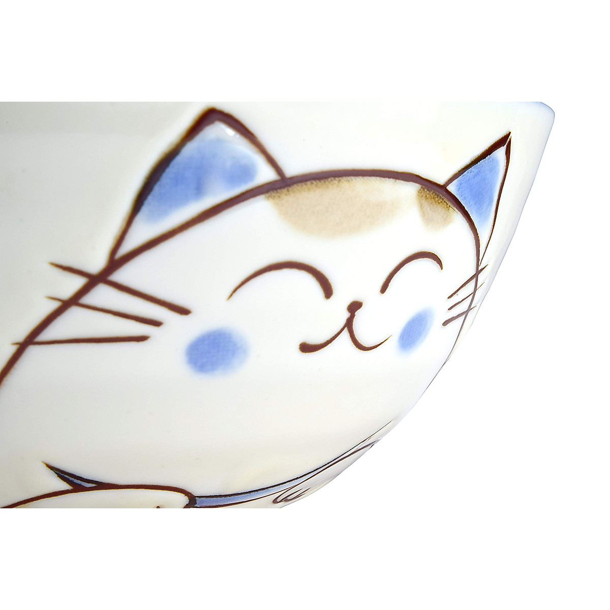 Japanese Handcrafted Rice Bowl, Authentic Mino Ware Pottery, Calico Cat Motif Design, MIKE Blue Chawan, set of 2