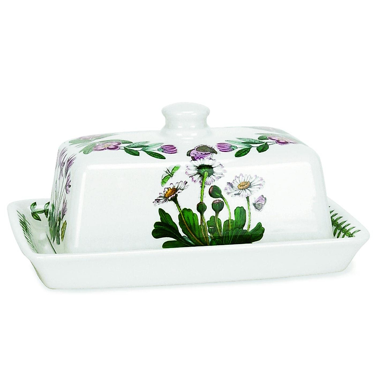 Portmeirion Botanic Garden Covered Butter Dish | 6 Inch Butter Dish with Assorted Floral Motifs | Made in England from Fine Earthenware | Dishwasher Safe