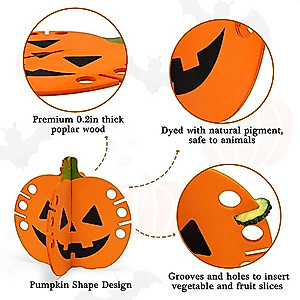 Rabbit Toy Halloween Pumpkin Rabbit Feeder Wooden Interactive Toy for Guinea Pig Hamster Chinchilla Bunny Treats Enrichment Toy Foraging Mental Stimulation Rabbit Accessories Indoor Habitat Decor