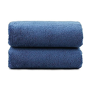 JML Luxury Hotel & SPA Bath Towels (2 Pack, 30"x60") - 350GSM High Density Fleece Towel Sets - Super Soft and Absorbent, Lint Free, Fade Resistant Oversized Bath Towel, Coral Fleece Navy
