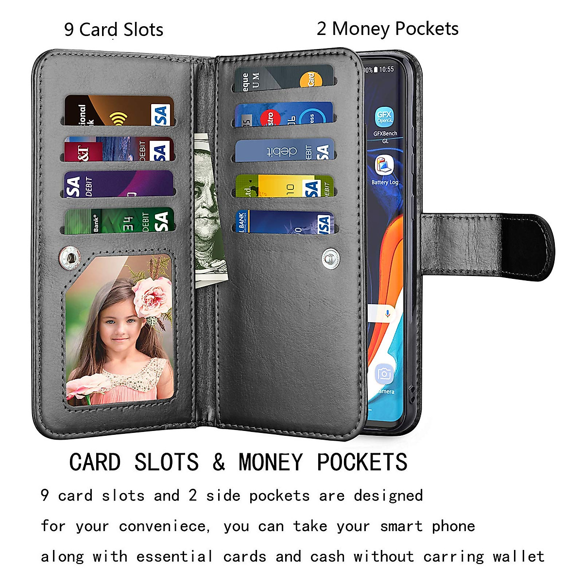 NJJEX Galaxy S20 Case, for Samsung Galaxy S20 Wallet Case 6.2", [9 Card Slots] PU Leather ID Credit Holder Folio Flip [Detachable] Kickstand Magnetic Phone Cover & Lanyard for Samsung S20 [Black]