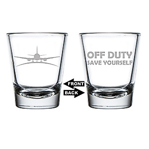 MIP Brand Shot Glass 1.75oz Shot Glass Two Sided Airplane Pilot Flight Attendant Off Duty Save Yourself
