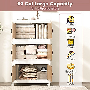 Giantex 3-tier Collapsible Storage Bins with Wheels and Lid, 60 Gal Stackable Storage Boxes Organizers, Front and Top Open, Foldable Plastic Containers for Kitchen Office Dorm (25.5" x 16" x 43.5")