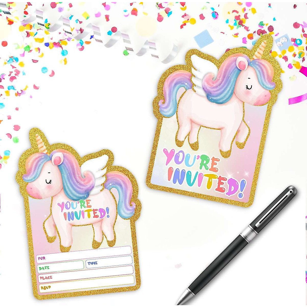 30pcs Funny Magical Unicorn Party Invitations with Envelopes for Kids Birthday Baby Shower, Unicorn Themed Party Supplies