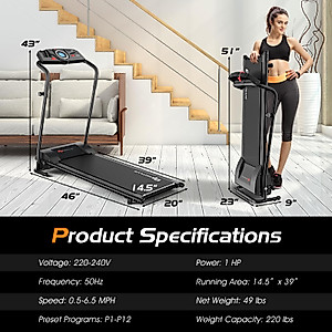 Goplus Compact Folding Treadmill for Home, Electric Walking Running Machine, Low Noise, Built-in 2 Workout Modes and 12 Programs, with Display
