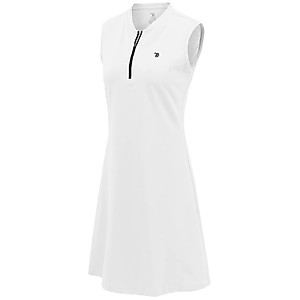 BGOWATU Women's Golf Tennis Dress Sleeveless Polo Dress Lightweight Sports Activewear Dress Zip Up White S