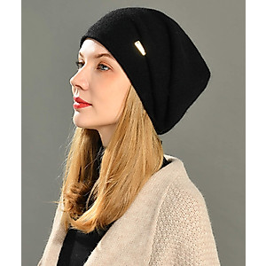 jaxmonoy Cashmere Hat Knit Slouchy Beanies for Women Winter Soft Warm Ladies Wool Knitted Skull Beanies Cap - Black