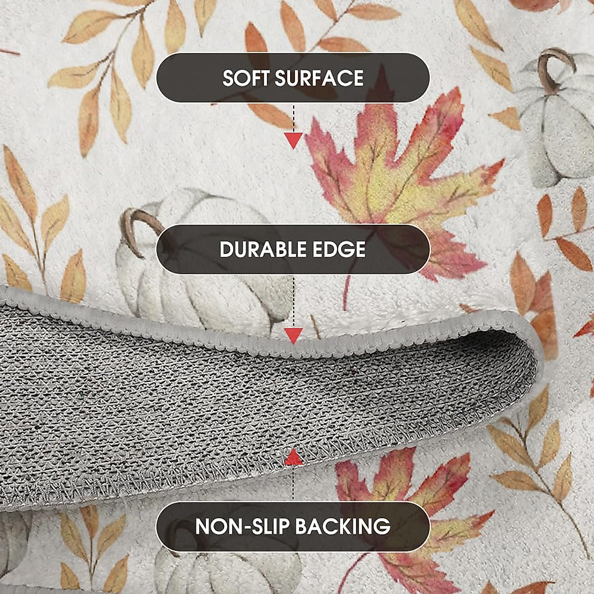 Artoid Mode Orange Pumpkins Maple Leaves Fall Area Rug, Autumn Thanksgiving Home Decor Low-Profile Washable Area Rugs for Entryway Bedroom Living Room Laundry Room Indoor 5x7 Feet