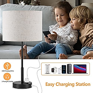 JS NOVA JUNS Table Lamps, Bedside Lamp Set of 2 with Dual USB Ports and 3-Prong AC Outlet, Modern End Table Nightstand Light Perfect for Bedroom, Living Room, Study Room, LED Bulbs Included