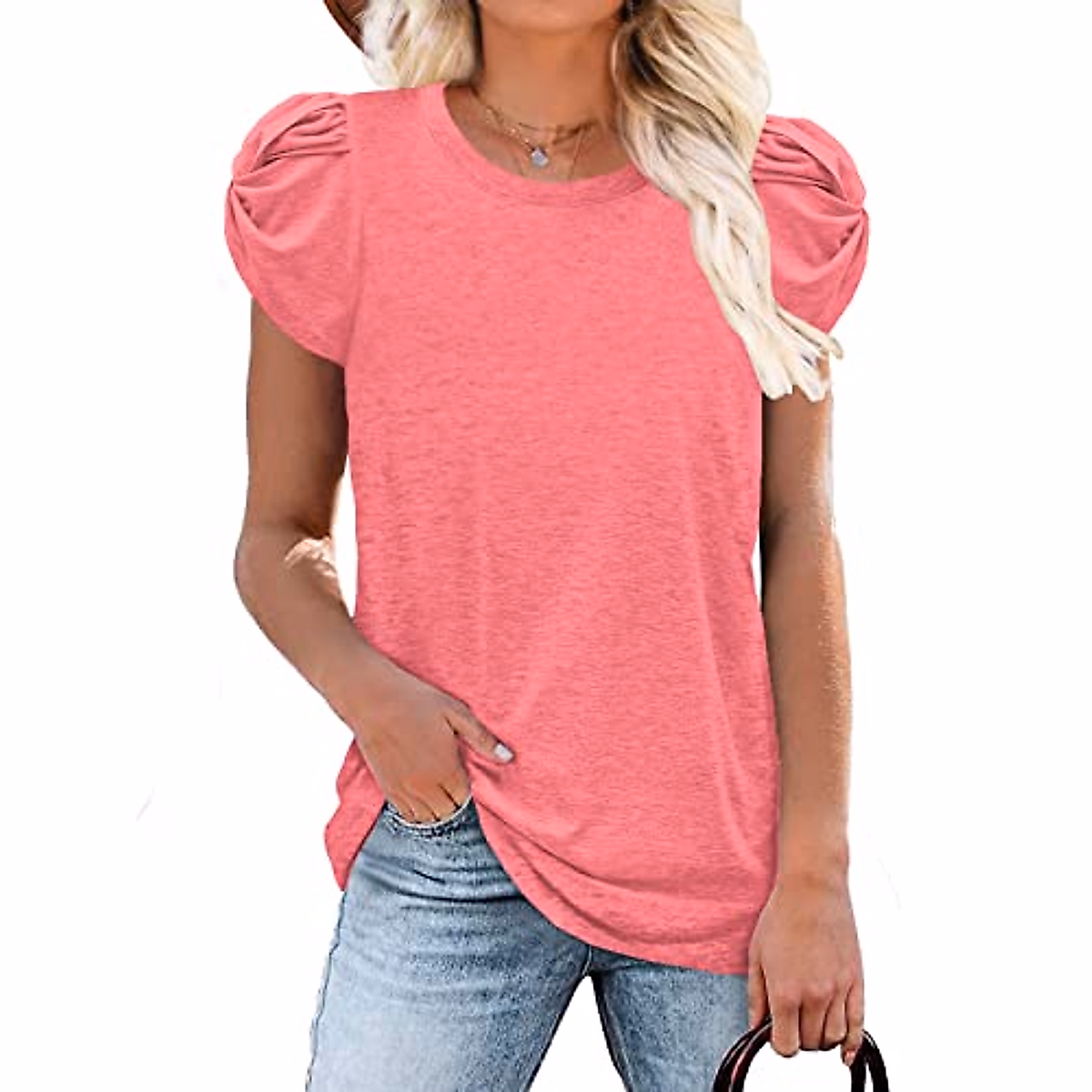 Womens Tops Summer Clothes 2023 Dressy Casual Shirts for Women Twist Tunics Tees to Wear with Leggings Pink Medium
