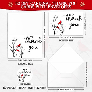 Cholemy 50 Set Cardinal Thank You Cards Bird Memorial Cards Funeral Thank You Cards with Envelopes and Stickers Message Sympathy Bereavement Card for Family Loved Ones Celebration of Life