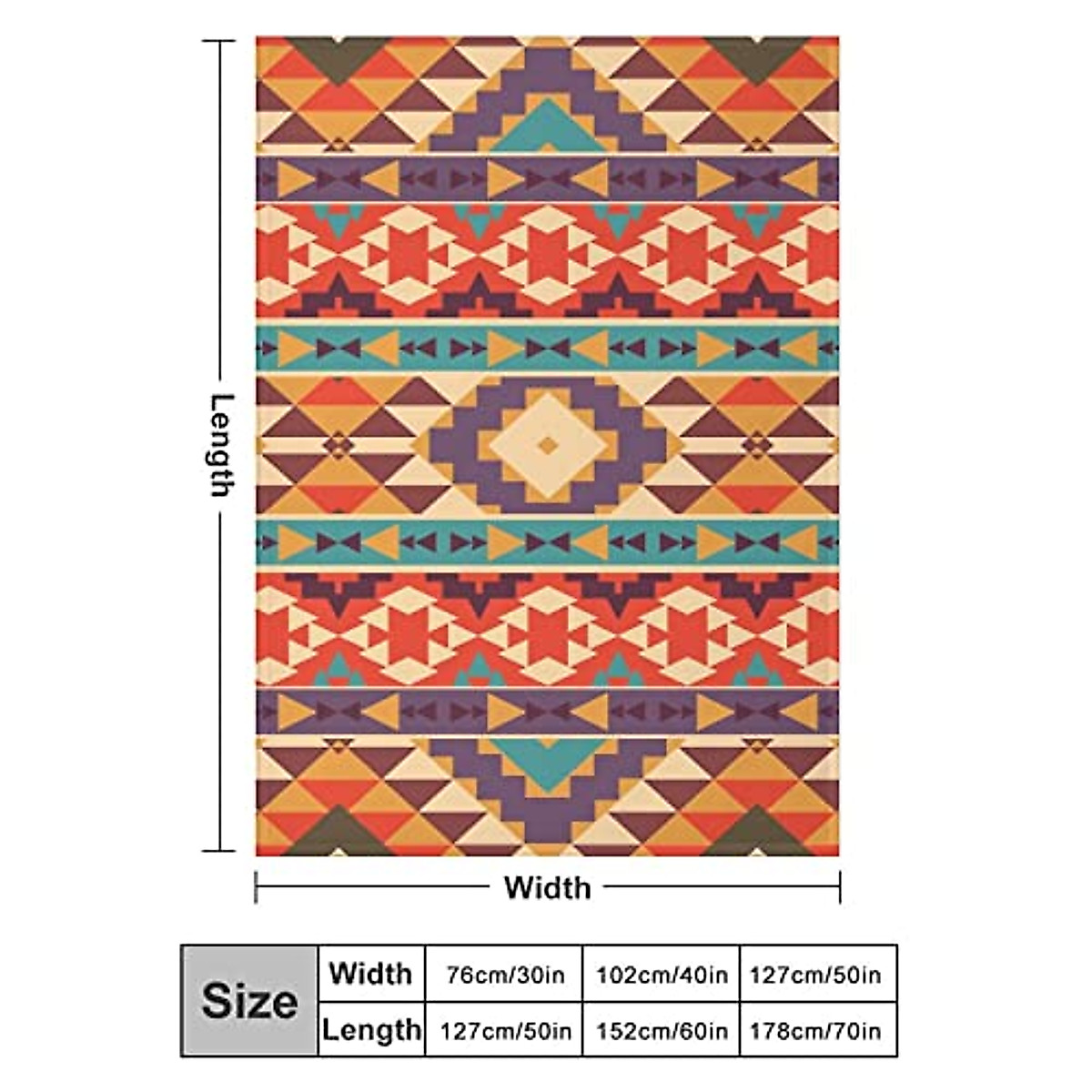 Colorful Aztec Pattern Throw Blanket for Couch Bed Flannel Lap Blanket Lightweight Cozy Plush Blanket for All Seasons 50"x70"