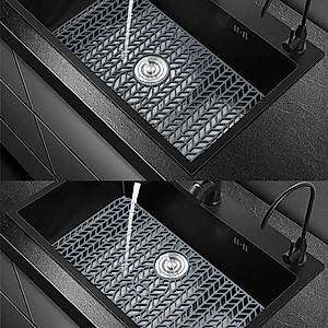 AWOKE Sink Protectors for Kitchen Sink - 29.5"x 15" Sink Mat - Heat-resistant Easy-clean Silicone Sink Mat - for Protection of Stainless Steel Sink - with 3 Reserved Holes (Grey)