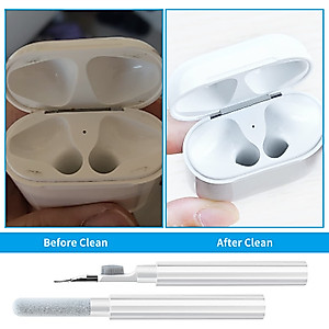 Airpod Cleaner Kit - Bluetooth Earbuds Cleaning Kit for Airpods Pro 1 2 3,Multi-Function Cleaning Pen with Soft Brush Flocking Sponge for Headsets/Charging Case/Mobile Phone/Keyboard/More