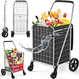 Wellmax WM99024S Grocery Utility Shopping Cart, Easily Collapsible and Portable to Save Space and Heavy Duty, Light Weight Trolley with Rolling Swivel Wheels