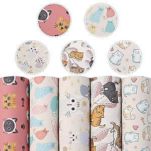David Angie Cute Animals Faux Leather Sheet Cats Printed Synthetic Leather Sheet 5Pcs 7.7" x 12.9" (20 cm x 33 cm) for DIY Earrings Bows Making (Assorted)